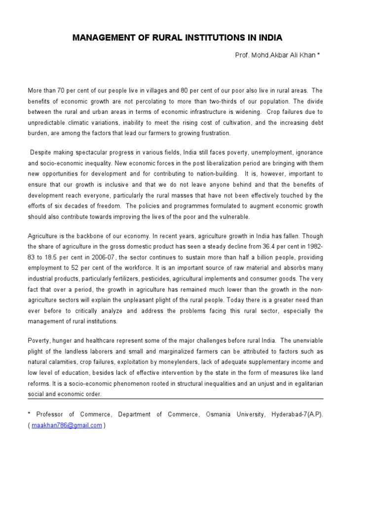 Management of Rural Institutions | PDF | Institution | Agriculture