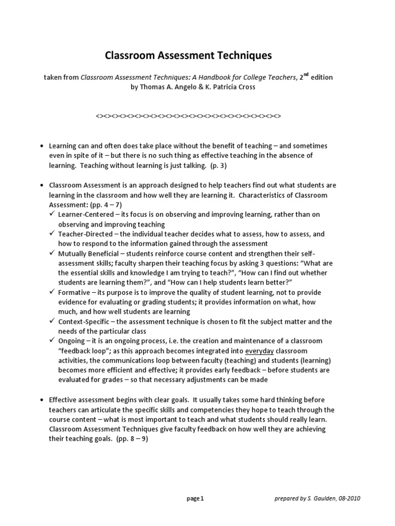 Classroom Assessment Techniques | PDF | Education Theory | Applied ...