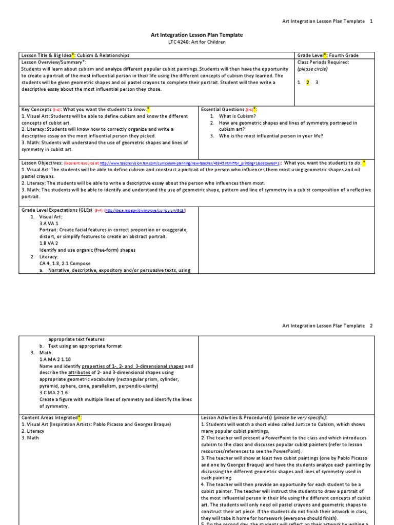 Art Integrated Lesson Plan | Download Free PDF | Cubism | Lesson Plan