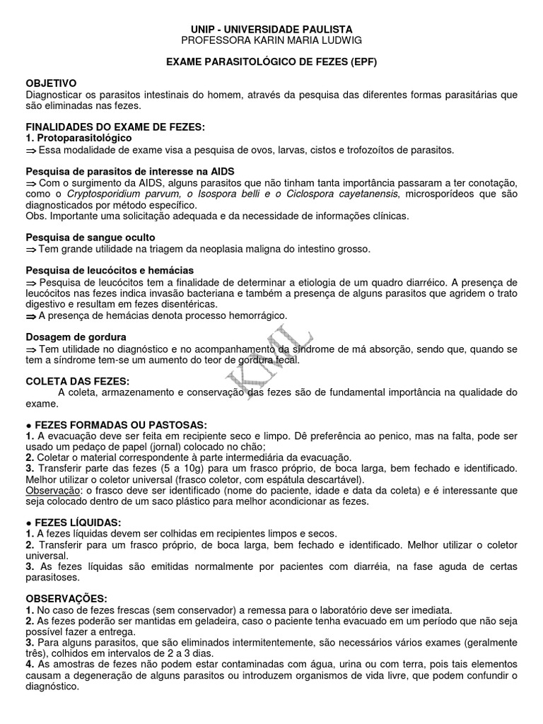 Instruções detalhadas para a coleta e análise de amostras de fezes no ...