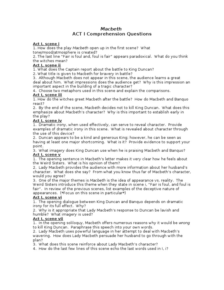 Macbeth ACT I Comprehension Questions | PDF | Business
