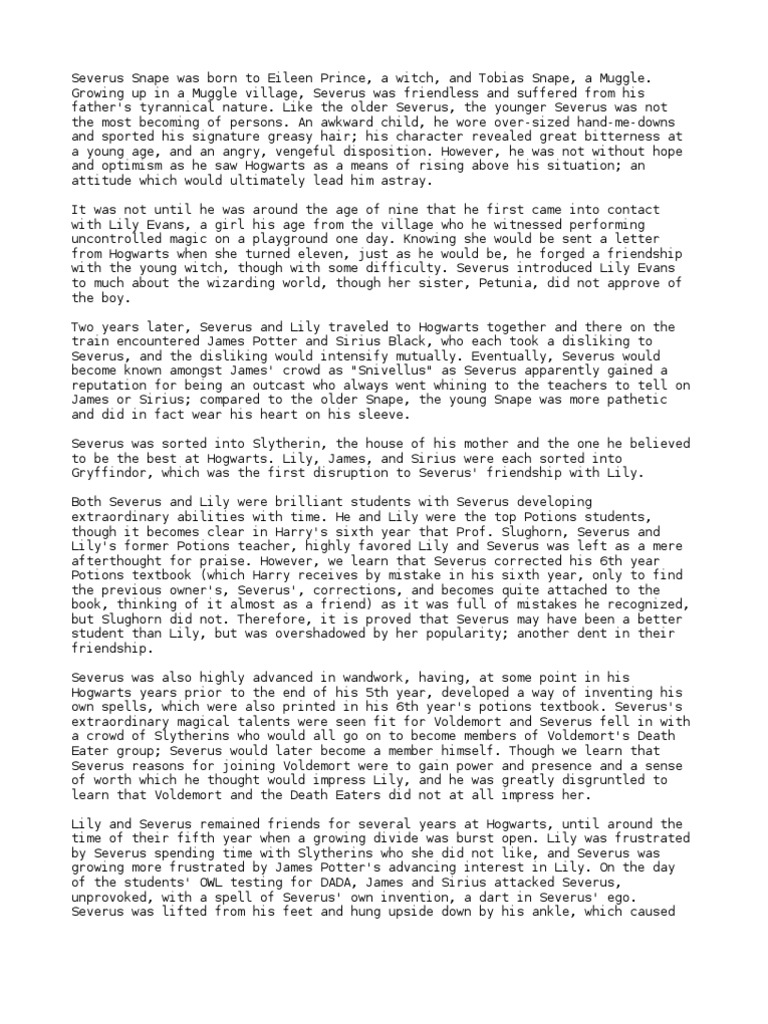 Severus Snape Was Born To Eileen Prince, A Witch, and | PDF | Fictional ...