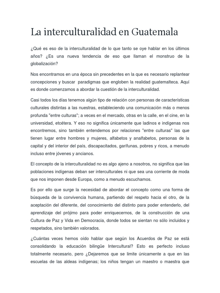 La Interculturalidad en Guatemala | PDF | Interculturalidad | Guatemala