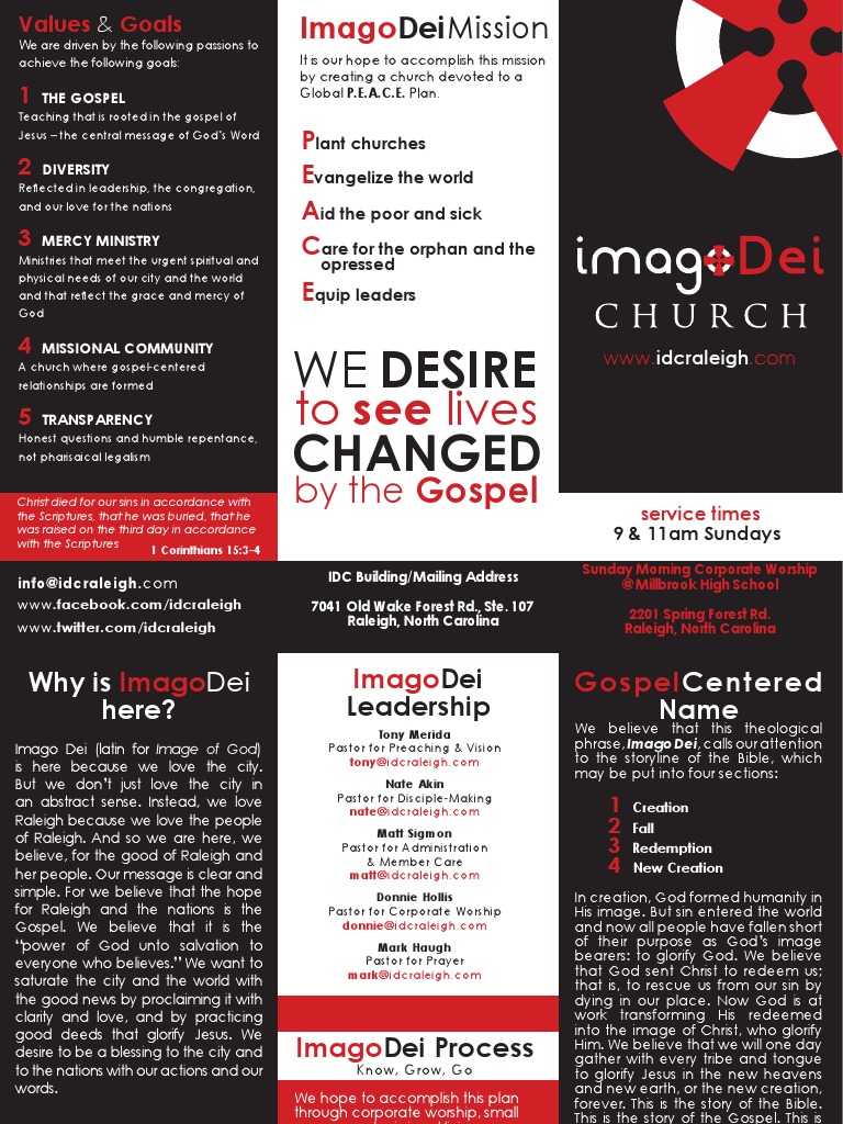 Imago Dei Church Brochure | PDF | The Gospel | Image Of God