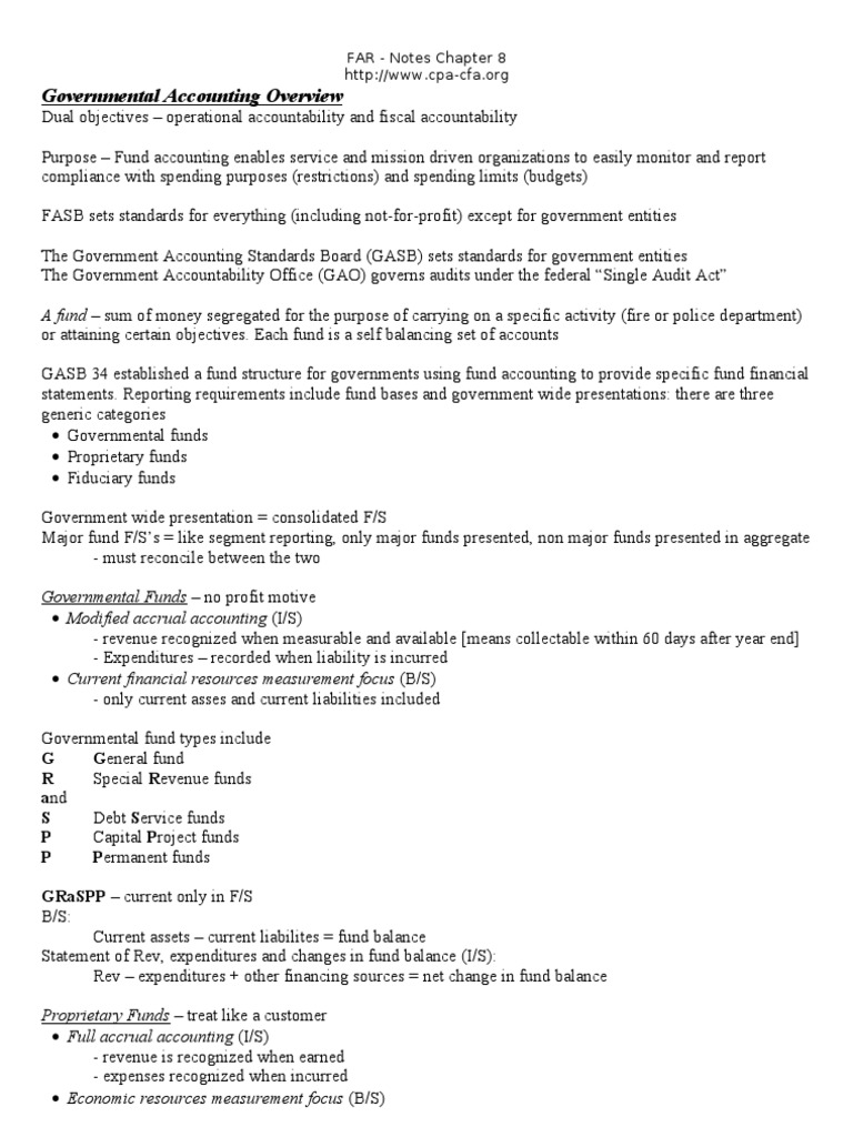 Notes Chapter 8 FAR | PDF | Fund Accounting | Expense