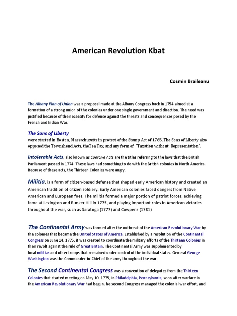 American Revolution Kbat | PDF | American Revolution | Founding Fathers ...