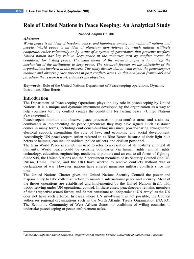 UN Peacekeeping: Roles and Mechanisms | PDF | Peacekeeping | United Nations
