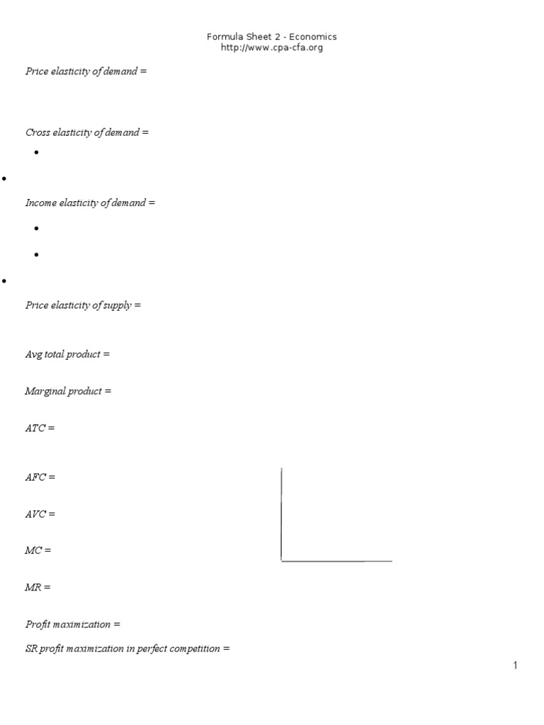 2 - Economics - Formula Sheet Mini Test | PDF | Inflation | Economics