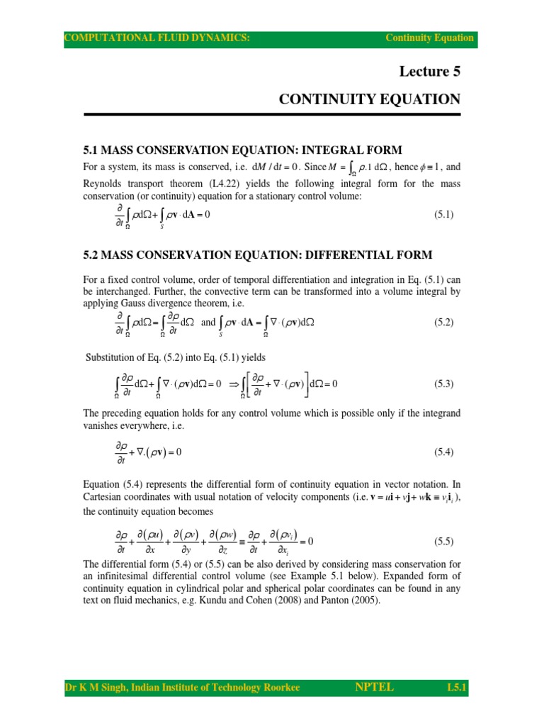 Derivation of the Differential Form of the Continuity Equation in ...