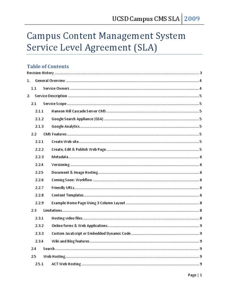 Ucsd Campus Cms Sla 2009 | PDF | Websites | World Wide Web