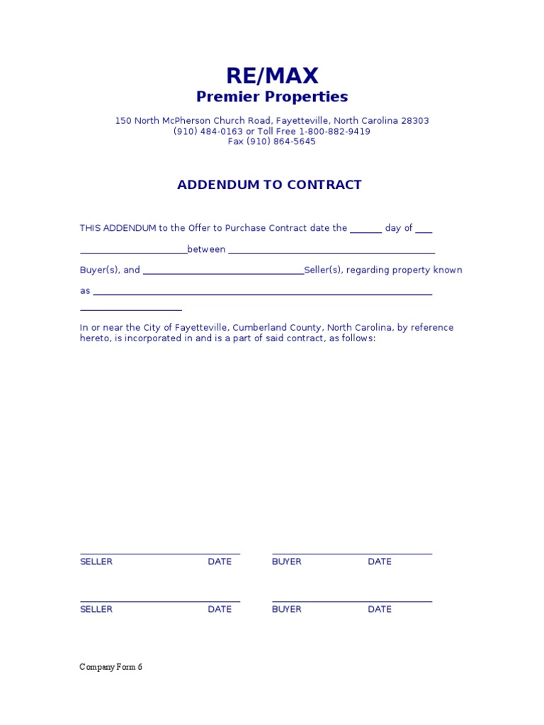 BLANK Addendum To The Contract | PDF