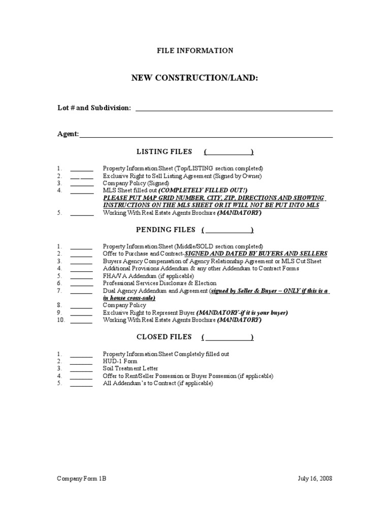 Real Estate Listing File Checklist | PDF | Law