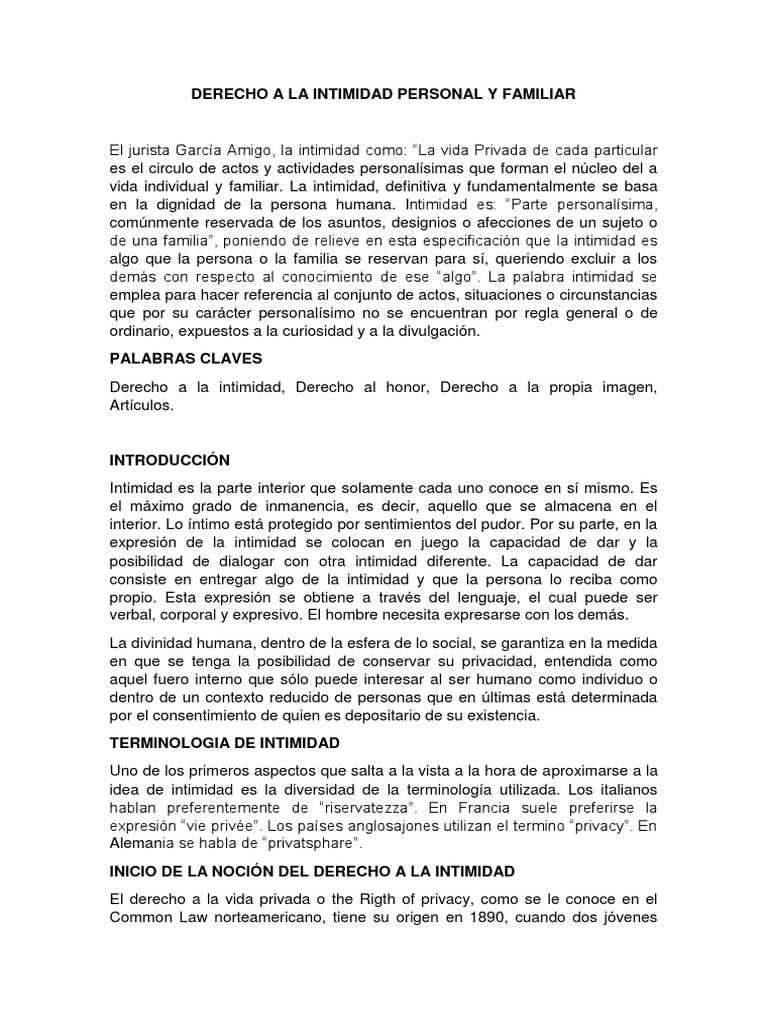 Derecho a La Intimidad Personal y Familiarr | Derecho a la privacidad ...