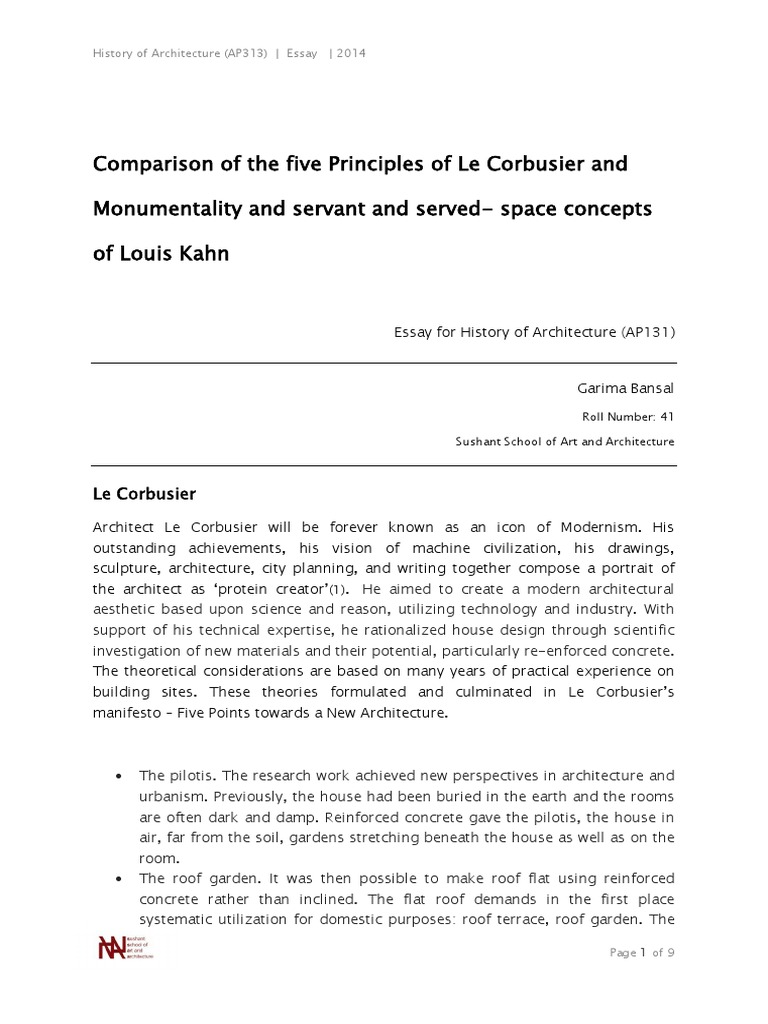 The Five Principles of Le Corbusier and Monumentality Concept of Louis ...