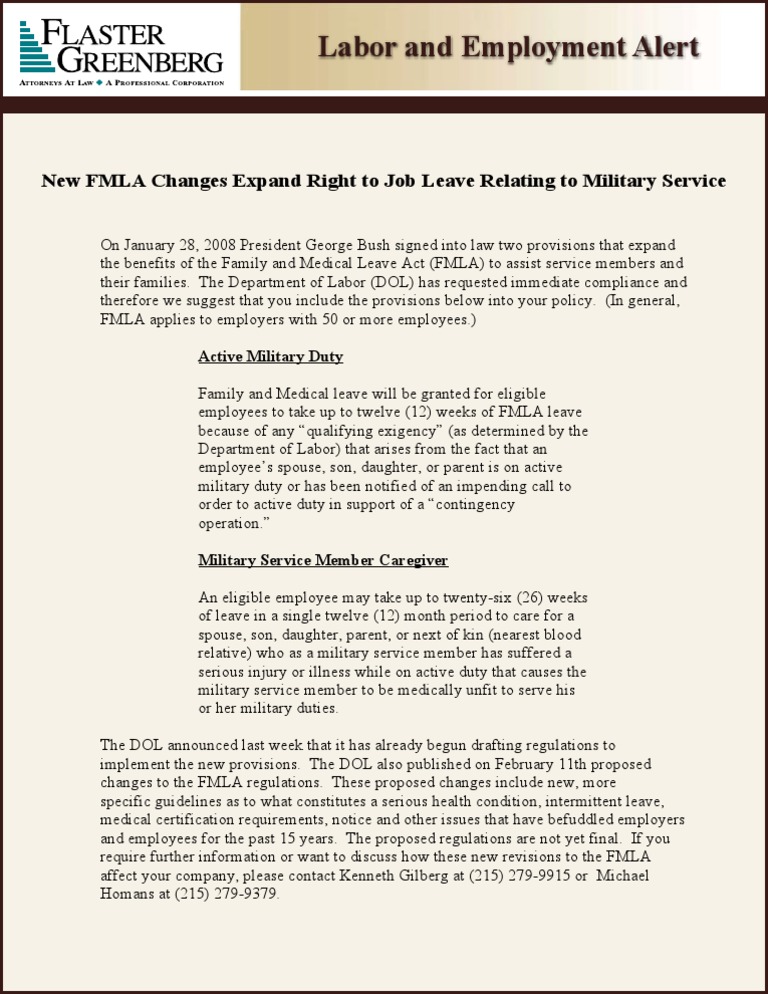 FMLA Changes for Military Leave Rights | PDF | Family And Medical Leave ...