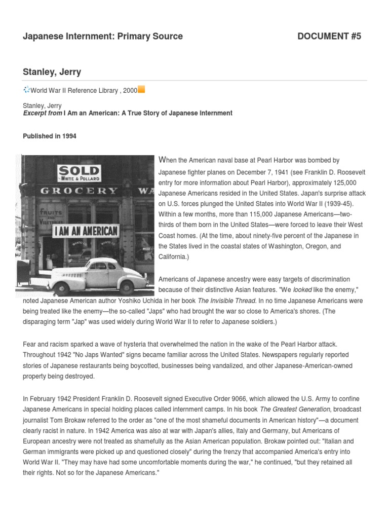 5 Primary Source Excerpt Japanese Internment | PDF | Internment Of ...