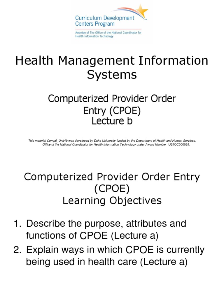 Health Management Information Systems: Computerized Provider Order ...