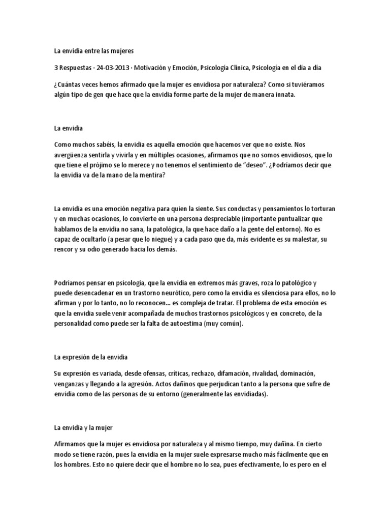 La Envidia Entre Las Mujeres | PDF | Envidia | Autoestima