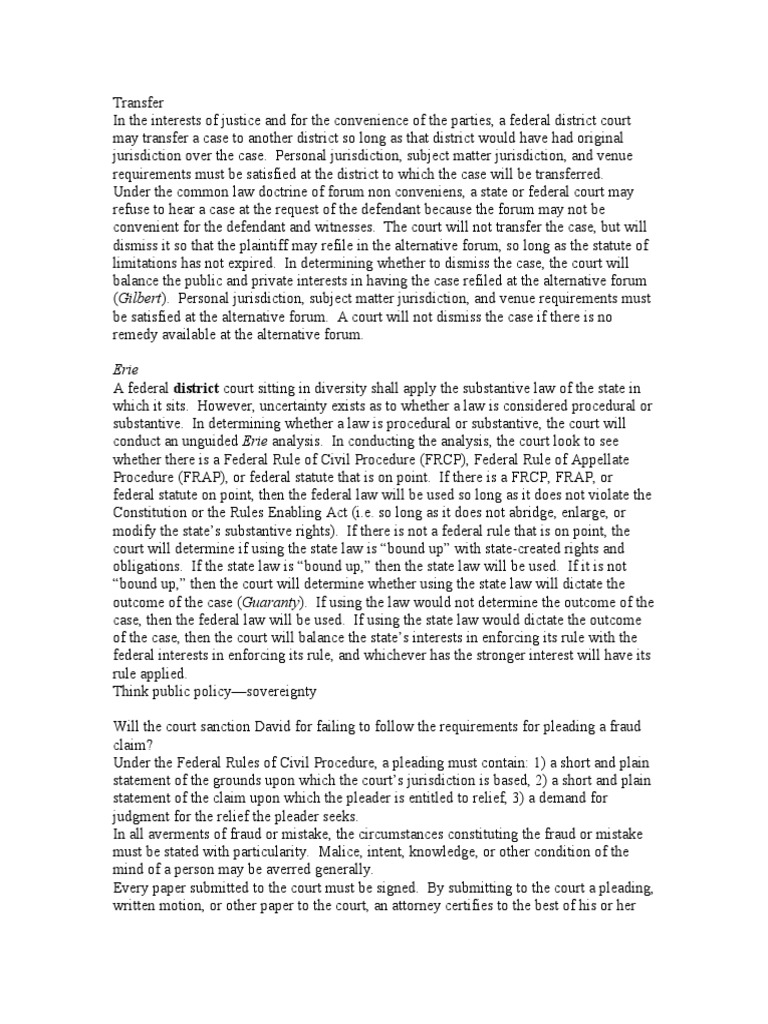 Civ Pro Rule Statements | PDF | Personal Jurisdiction | Service Of Process