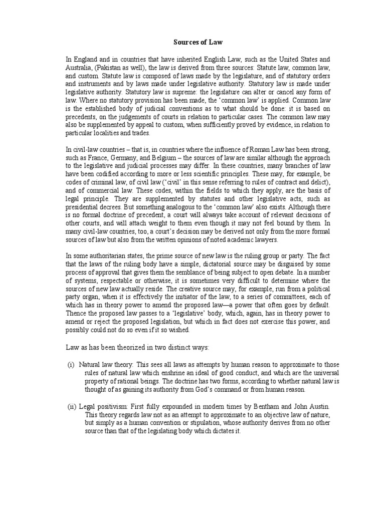 Sources of Law: Law As Has Been Theorized in Two Distinct Ways ...