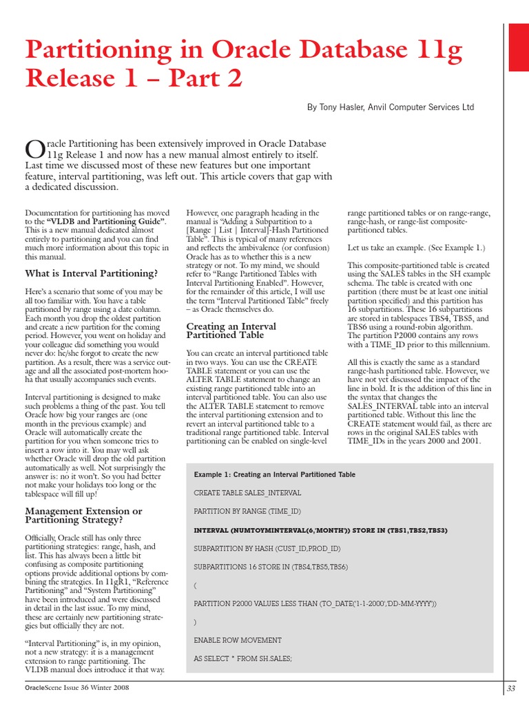 11g Partitioning Features Part2 | PDF | Table (Database) | Information Retrieval