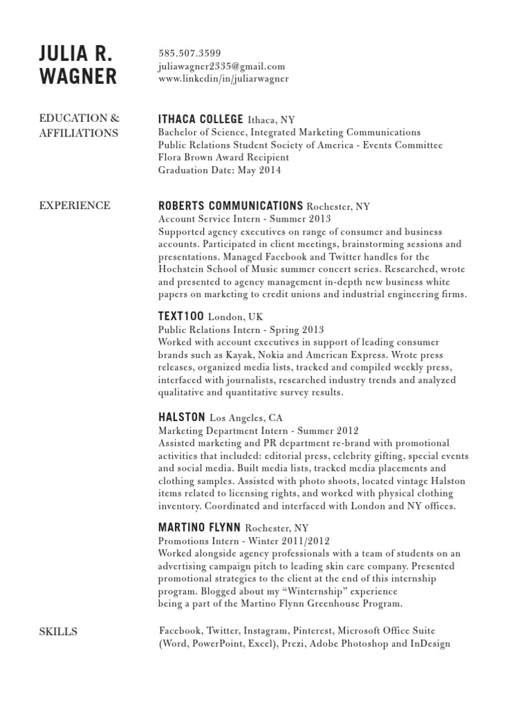 Julia Wagner Marketing Communications Resume | PDF