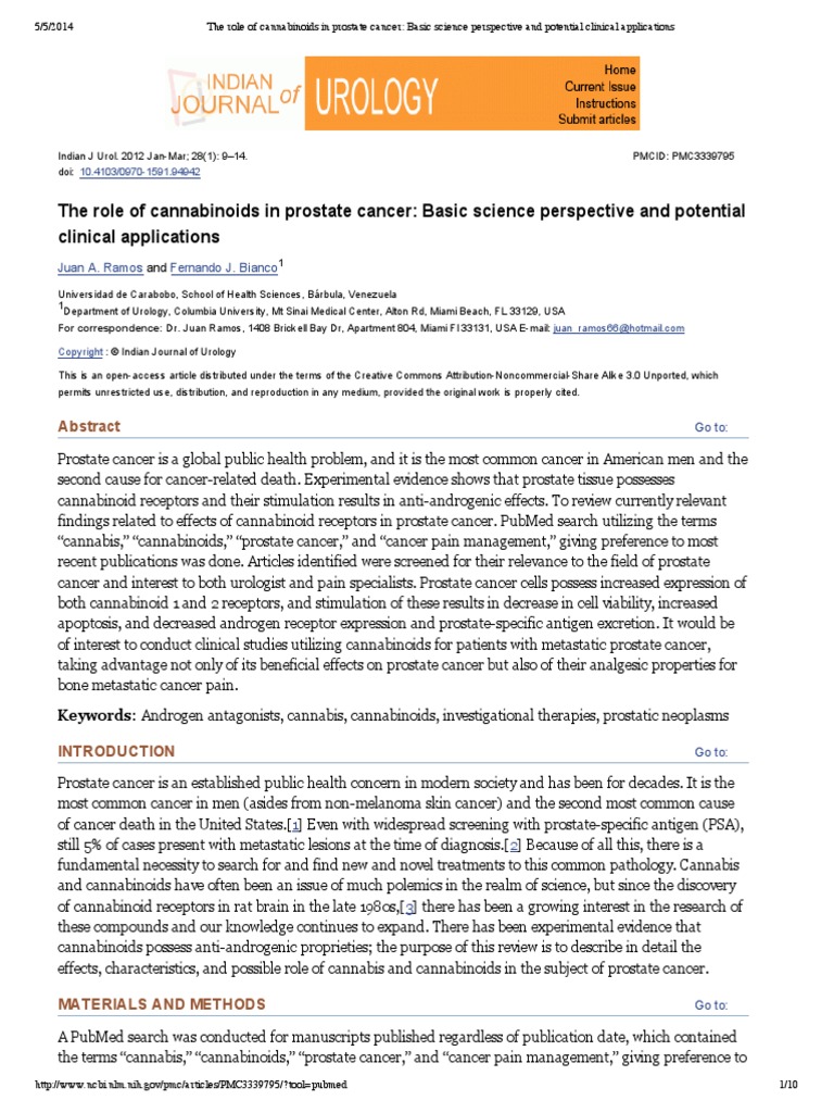 The Role Of Cannabinoids In Prostate Cancer Basic Science Perspective