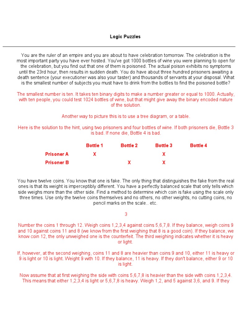 RD Puzzles, Riddles and Logic Problems | PDF | Weighing Scale | Adultery