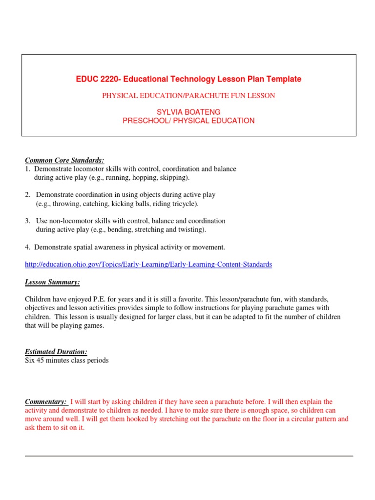 EDUC 2220-Educational Technology Lesson Plan Template: Common Core ...