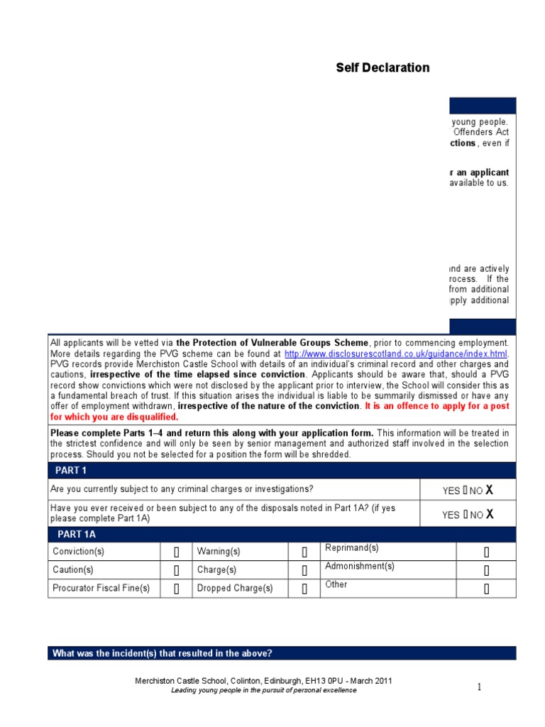 Self Declaration Form Sep13 | PDF | Criminal Record | Public Law