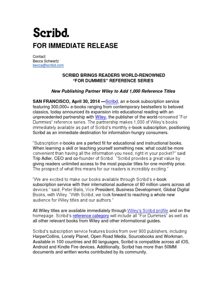 Scribd Brings Readers World-Renowned "For Dummies" Reference Series ...