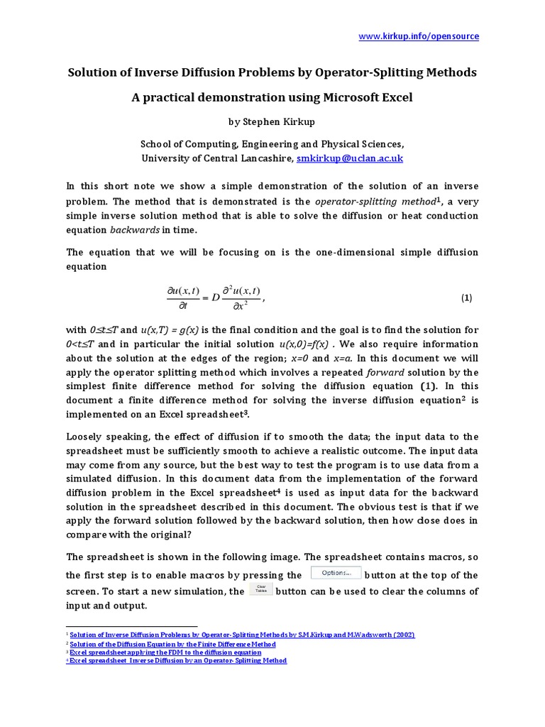 Inverse Diffusion Solutions in Excel | PDF | Finite Difference ...
