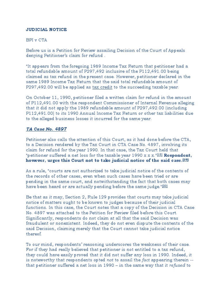 Judicial Notice: TA Case No. 4897 | PDF | Evidence (Law) | Burden Of ...
