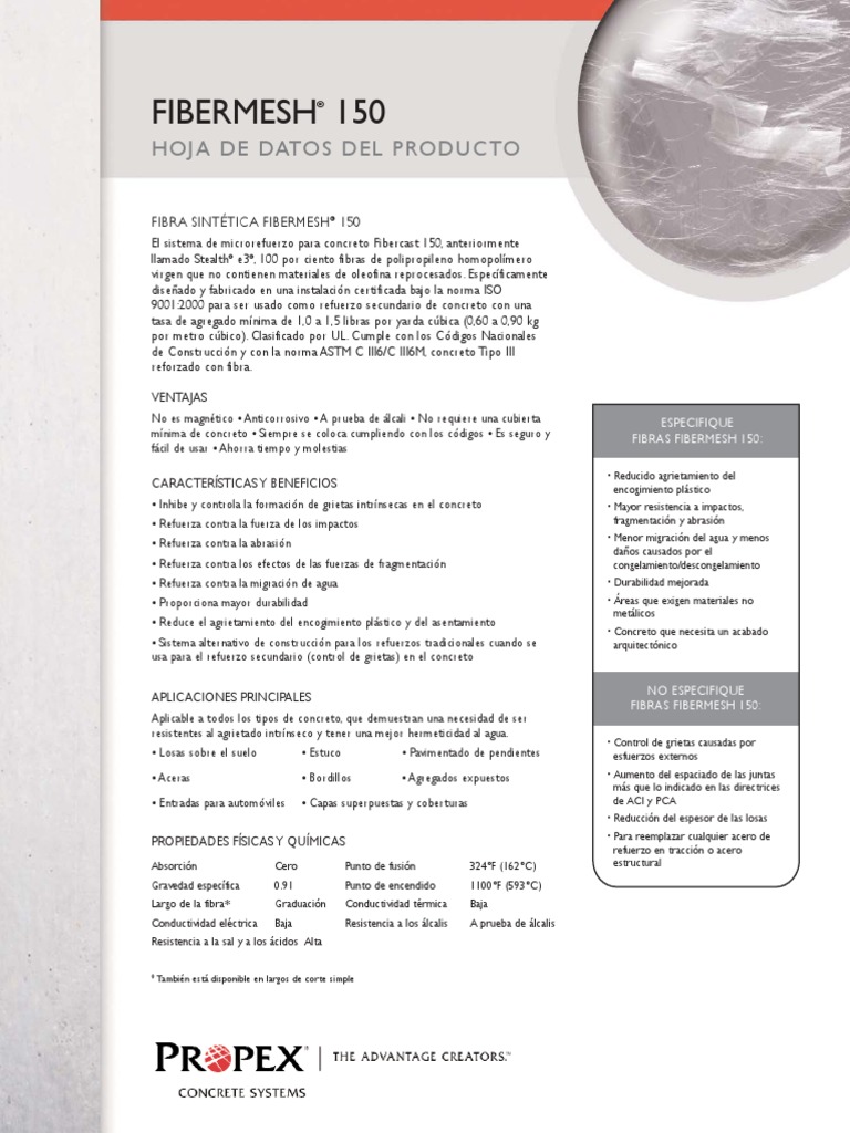 Propex Fibermesh150 | PDF | Hormigón | El hombre hace Materiales