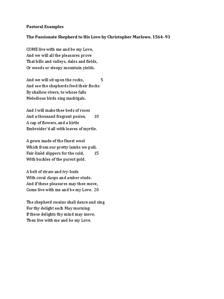 Pastoral Examples The Passionate Shepherd To His Love by Christopher ...