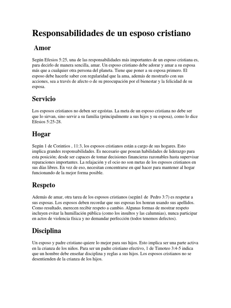 Responsabilidades de Un Esposo Cristiano | PDF | Amor | Matrimonio