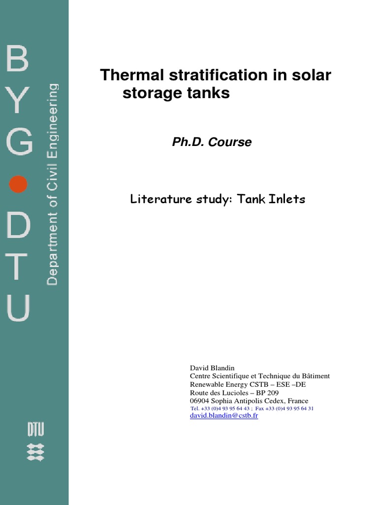 Thermal Stratification in Solar Storage Tanks: Literature Study: Tank ...