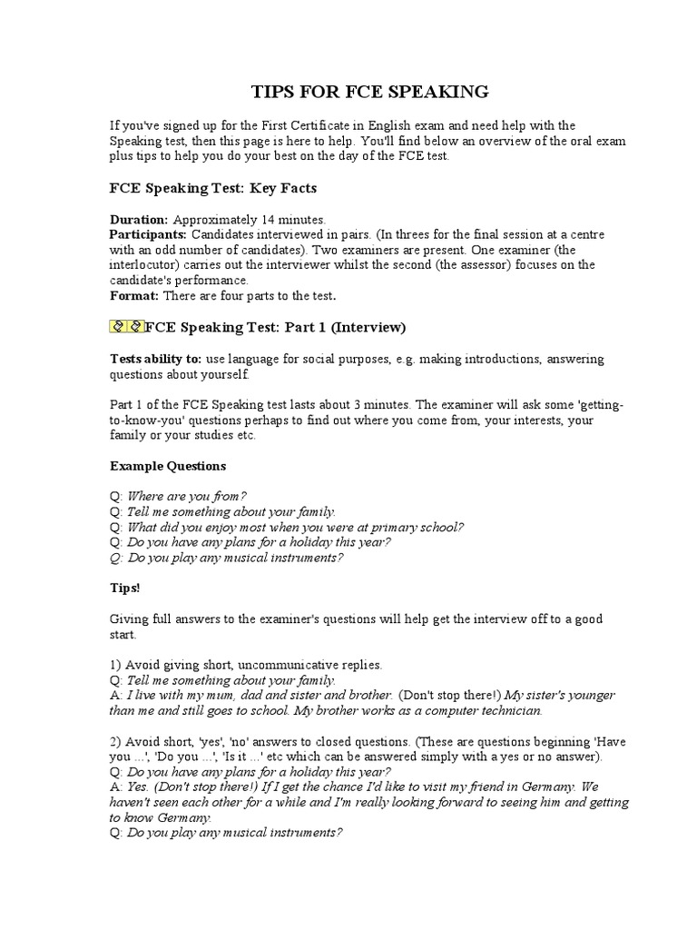 Tips For FCE Speaking | PDF | Test (Assessment)