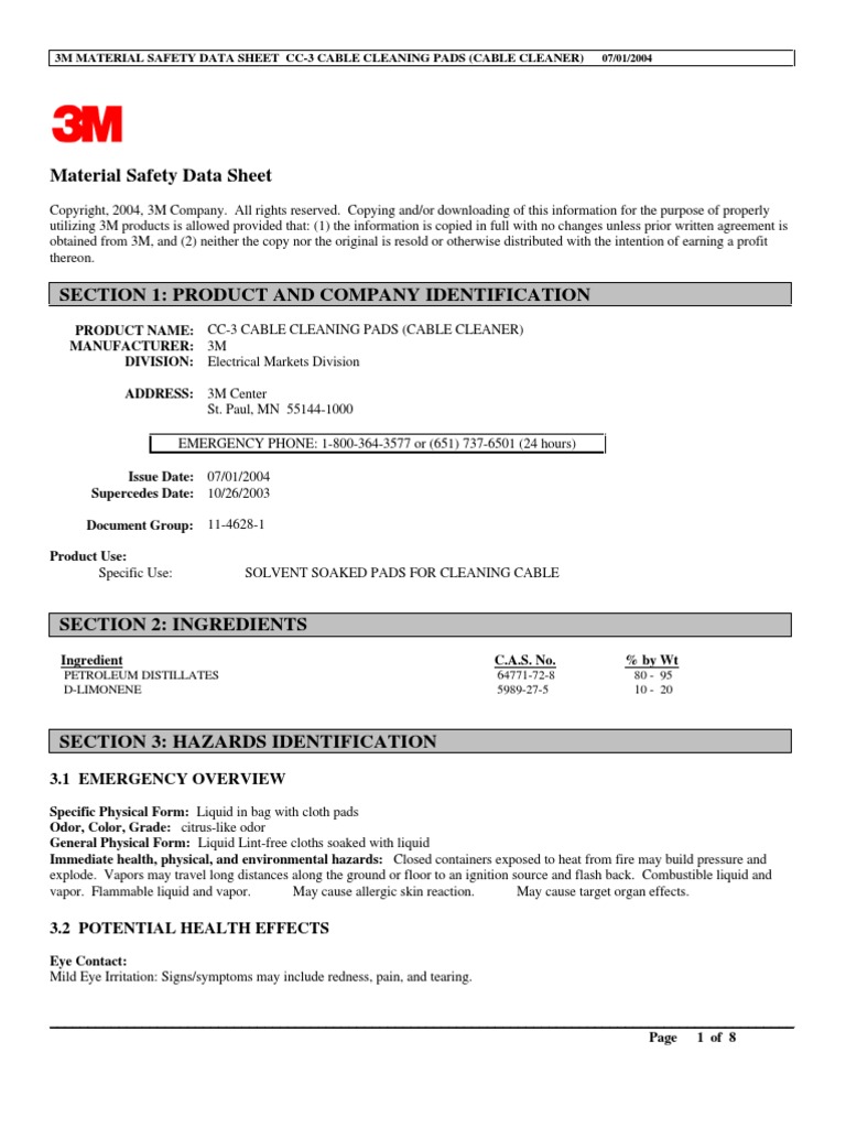 3M - CC-3 Cable Cleaning Pads (Cable Cleaner) | Download Free PDF ...