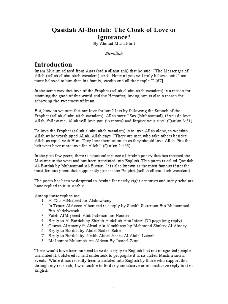 Qasidah Al-Burdah: The Cloak of Love or Ignorance?: Bismillah | PDF ...