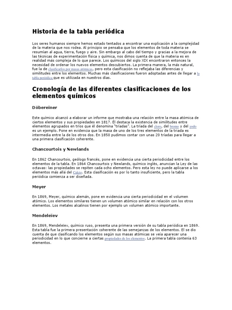Historia de La Tabla Periódica | PDF | Tabla periódica | Elementos químicos