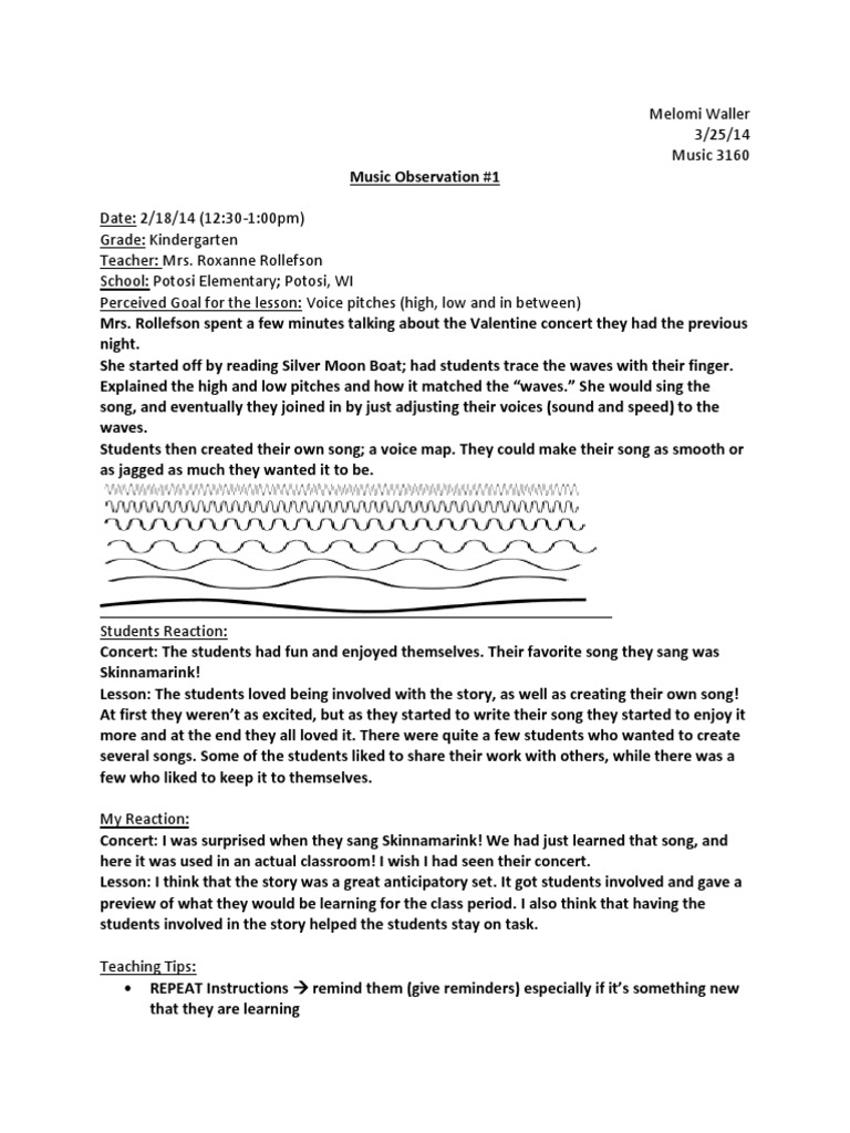 Observations (Music) | PDF | Classroom | Teachers
