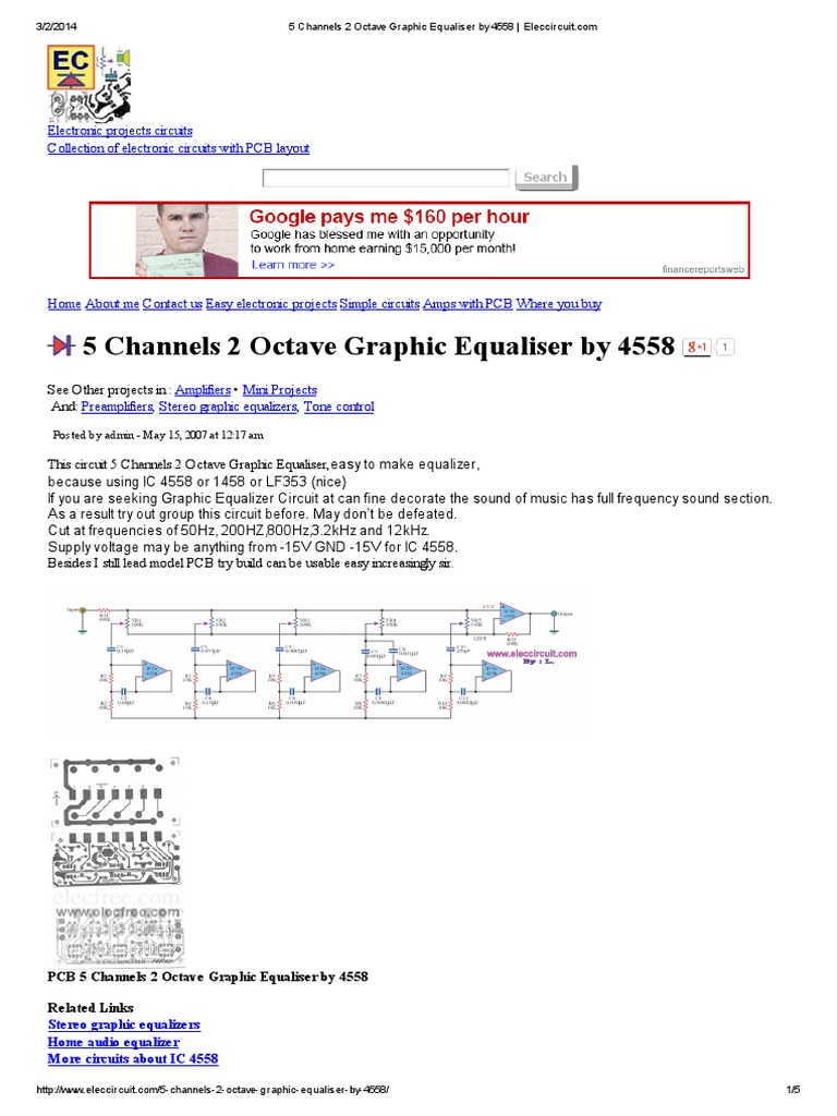 5 Channels 2 Octave Graphic Equaliser by 4558 - Eleccircuit | PDF | Equalization (Audio ...