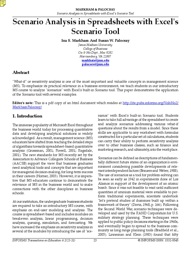Scenario Analysis in Excel PDF | PDF | Sensitivity Analysis | Microsoft ...
