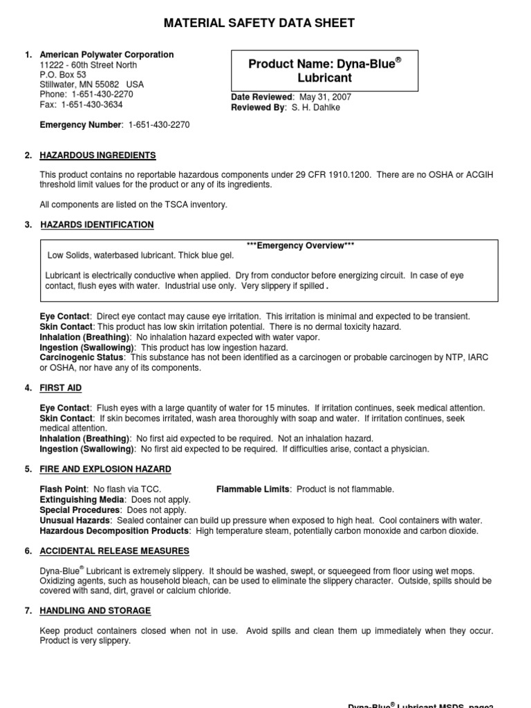 Dyna-Blue - Heavy Duty Cable Lubricant | PDF | Volatile Organic ...