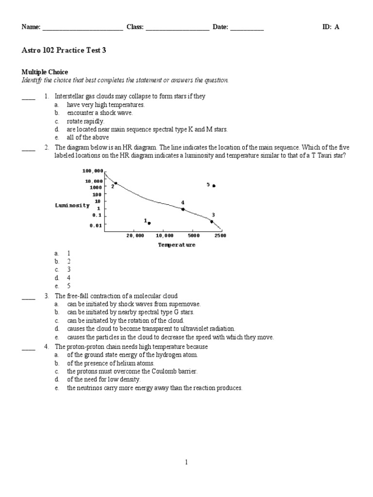 Astro 102 Practice Test 3 | PDF | Stars | Black Hole
