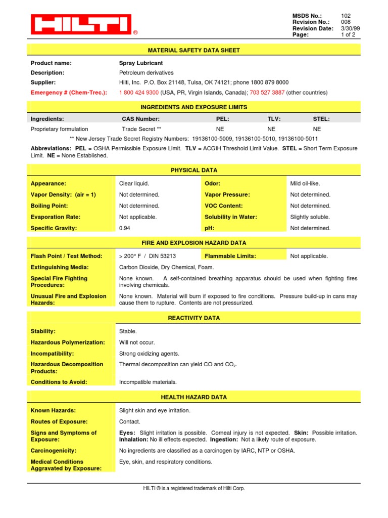 Hilti - Spray Lubricant | Hypothermia | Safety