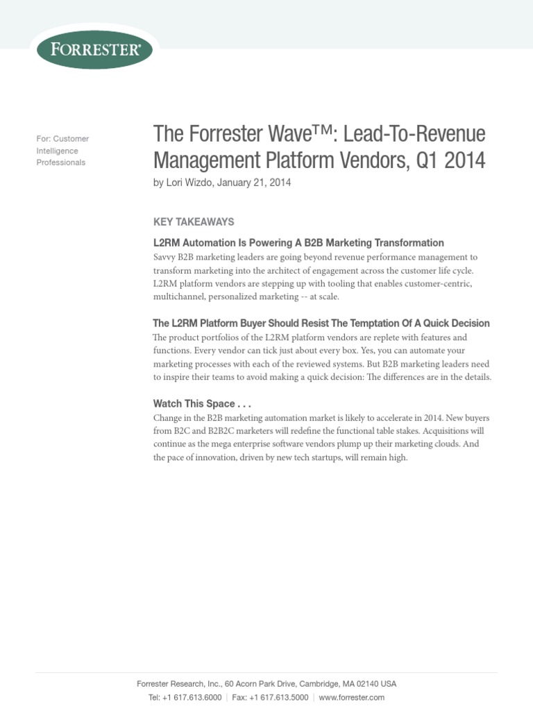 The Forrester Wave Lead To Revenue Management Platform Vendors Q1 2014 ...