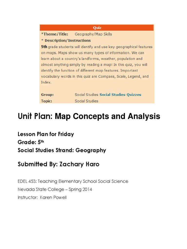 Unit Plan: Map Concepts and Analysis: Submitted By: Zachary Haro | PDF ...