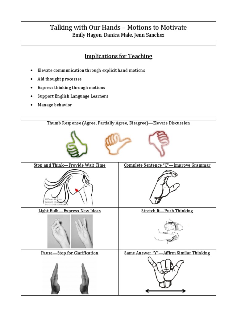 Hand Motions to Enhance Classroom Communication | PDF | Career & Growth